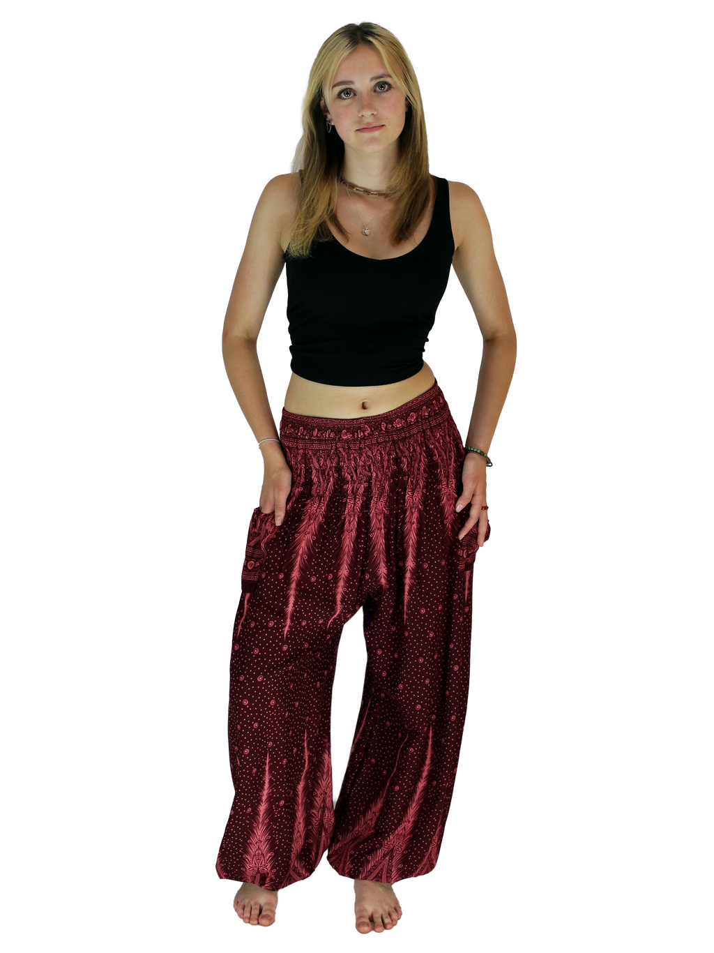 Harem Pant Two Tone Feather Print Om Grown 6621